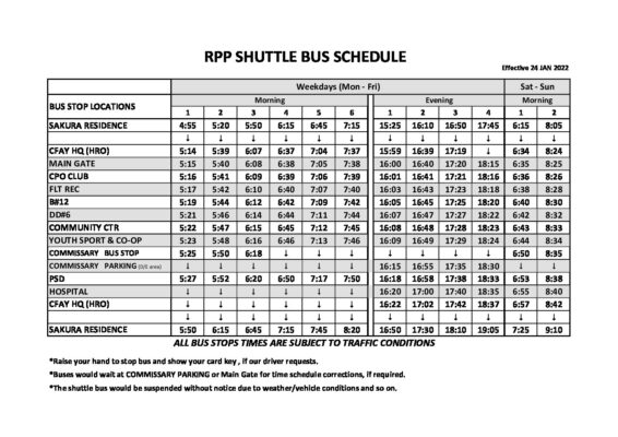 Shuttle Bus Time Schedule – Sakura Residence